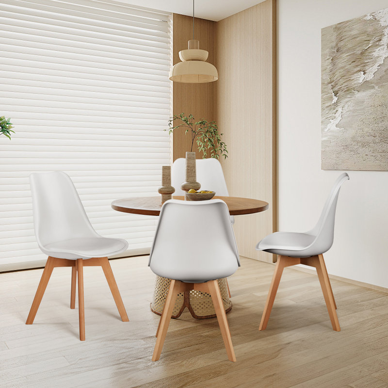 Hayyim Pure Natural Beech Side Chair 4 Dining Chairs Set of 4 George Oliver Upholstery Color White
